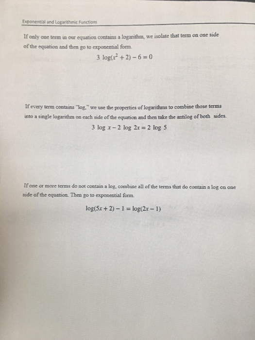 Solved Exponential and Logarithmic Functions contains a | Chegg.com