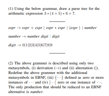 Solved (1) Using the below grammar, draw a parse tree for | Chegg.com