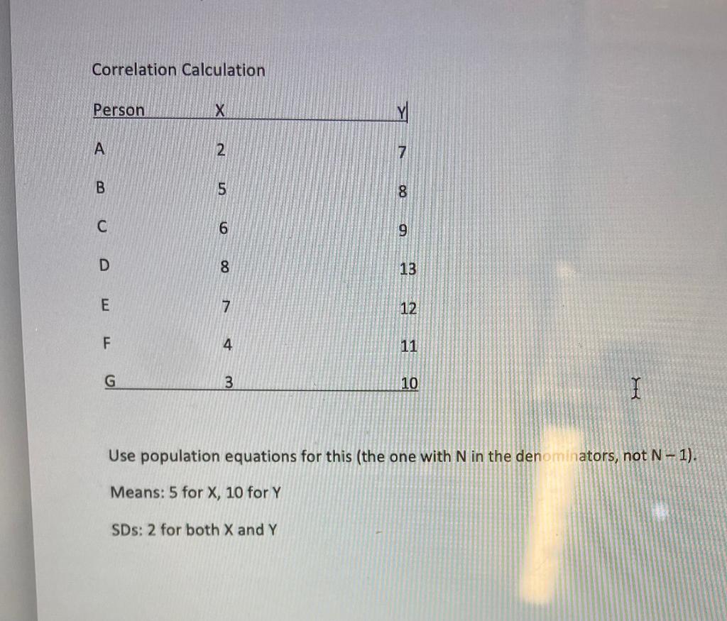 Solved Correlation Calculation Use population equations for | Chegg.com