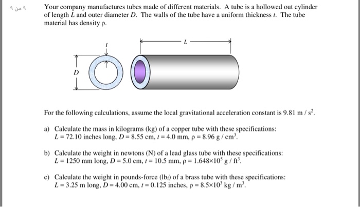 Solved Your company manufactures tubes made of different | Chegg.com