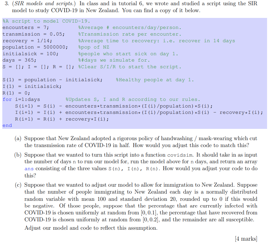 3. (SIR models and scripts.) In class and in tutorial | Chegg.com