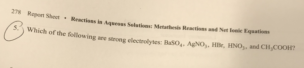 Solved 278 Report Sheet • Reactions in Aqueous Solutions | Chegg.com
