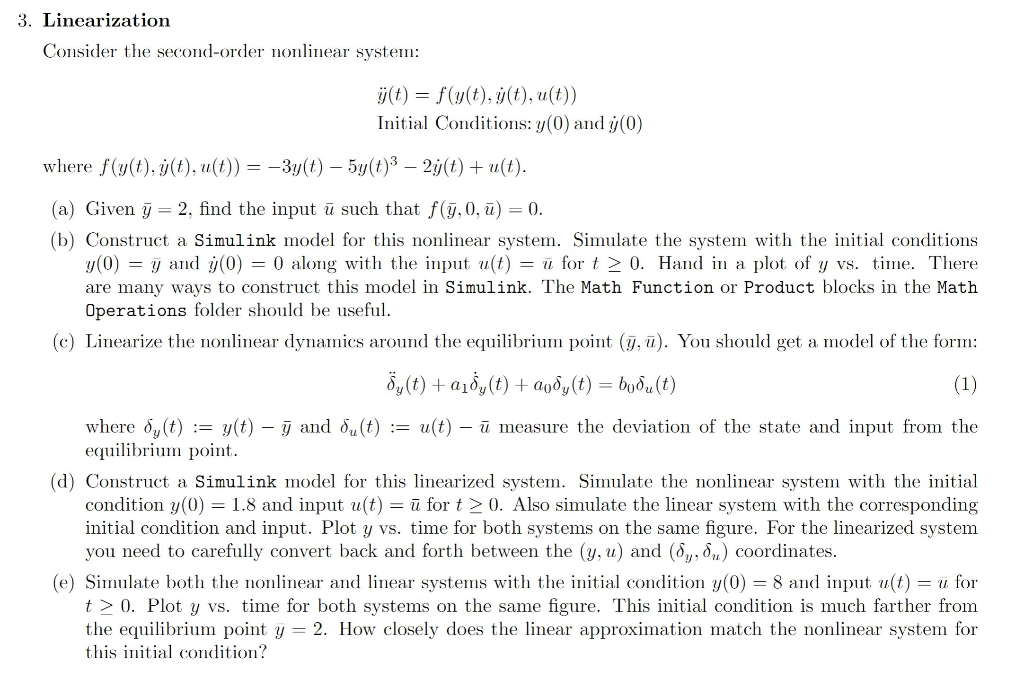 3 Linearization Consider The Second Order Nonlinear