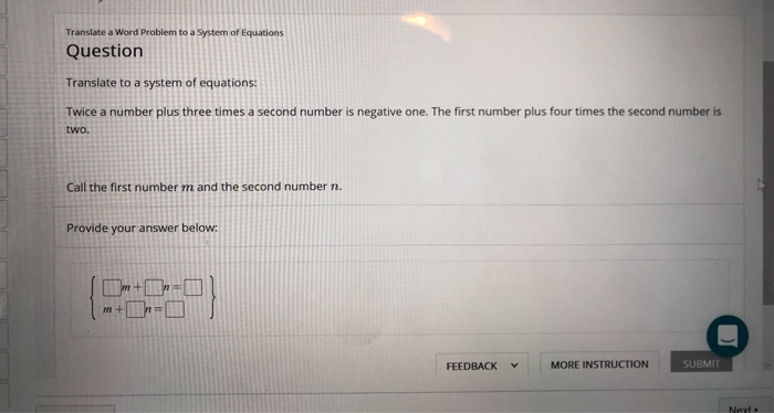 Solved Translate a Word Problem to a Systern of Equations | Chegg.com