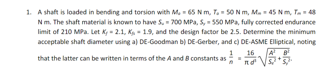 Solved A shaft is loaded in bending and torsion with Ma=65 N | Chegg.com