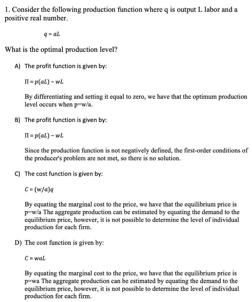 Solved 1. Consider the following production function where q | Chegg.com