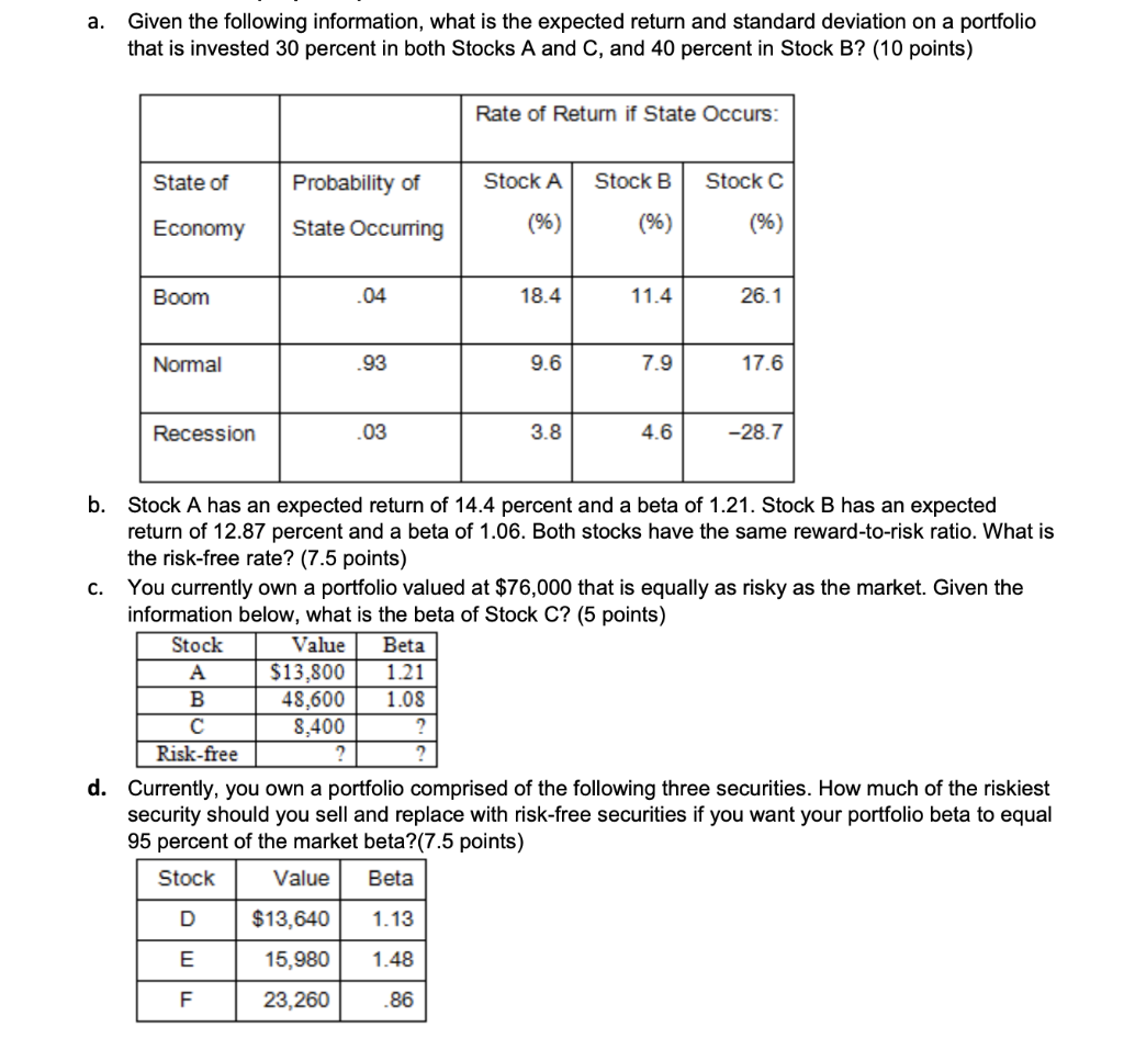 Solved Given the following information, what is the expected | Chegg.com