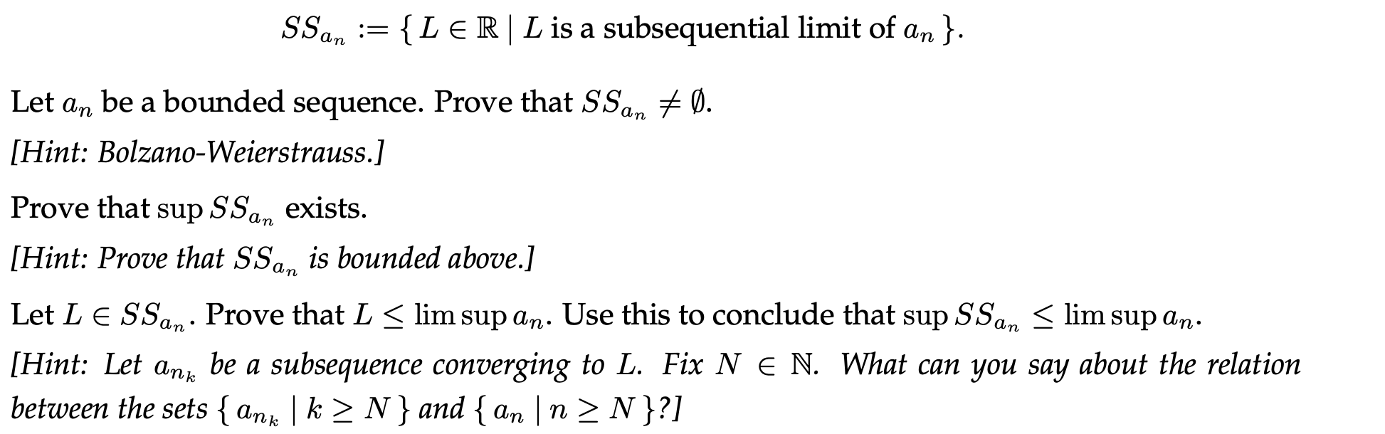 Solved SSan = {LER | L is a subsequential limit of an}. := | Chegg.com