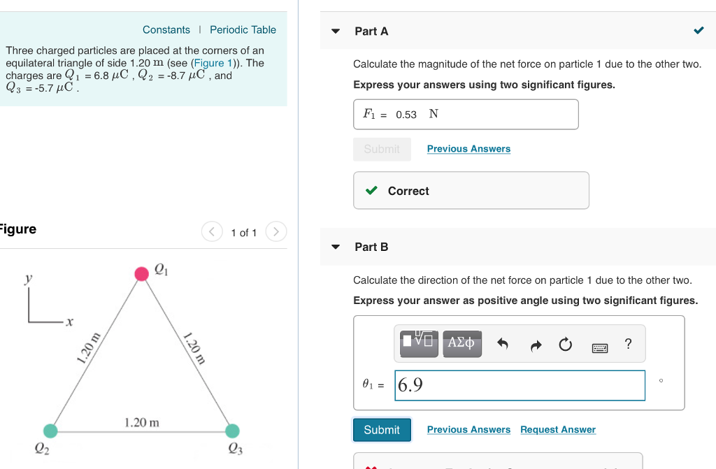 Solved Constants Periodic Table Part A Three charged | Chegg.com