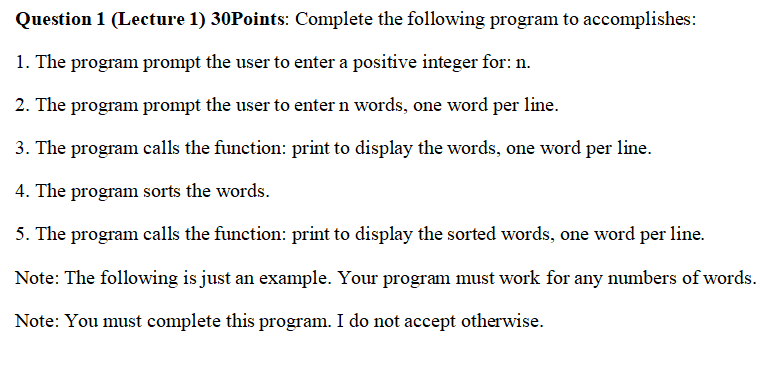 Solved Question 1 (Lecture 1) 30Points: Complete the | Chegg.com