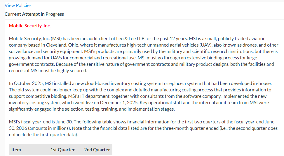 Solved Mobile Security, Inc. (MSI) has been an audit client | Chegg.com
