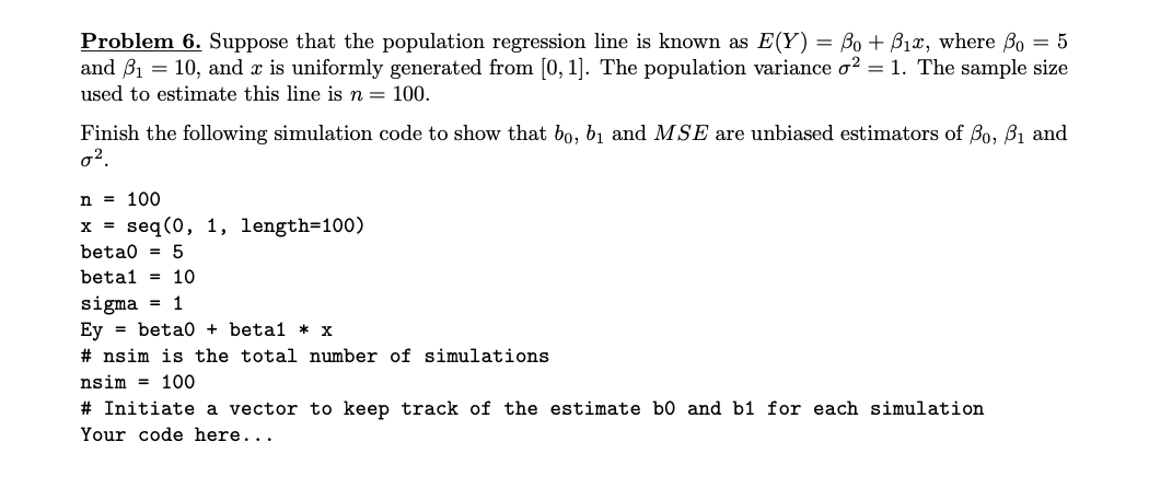 Problem 6. Suppose that the population regression | Chegg.com