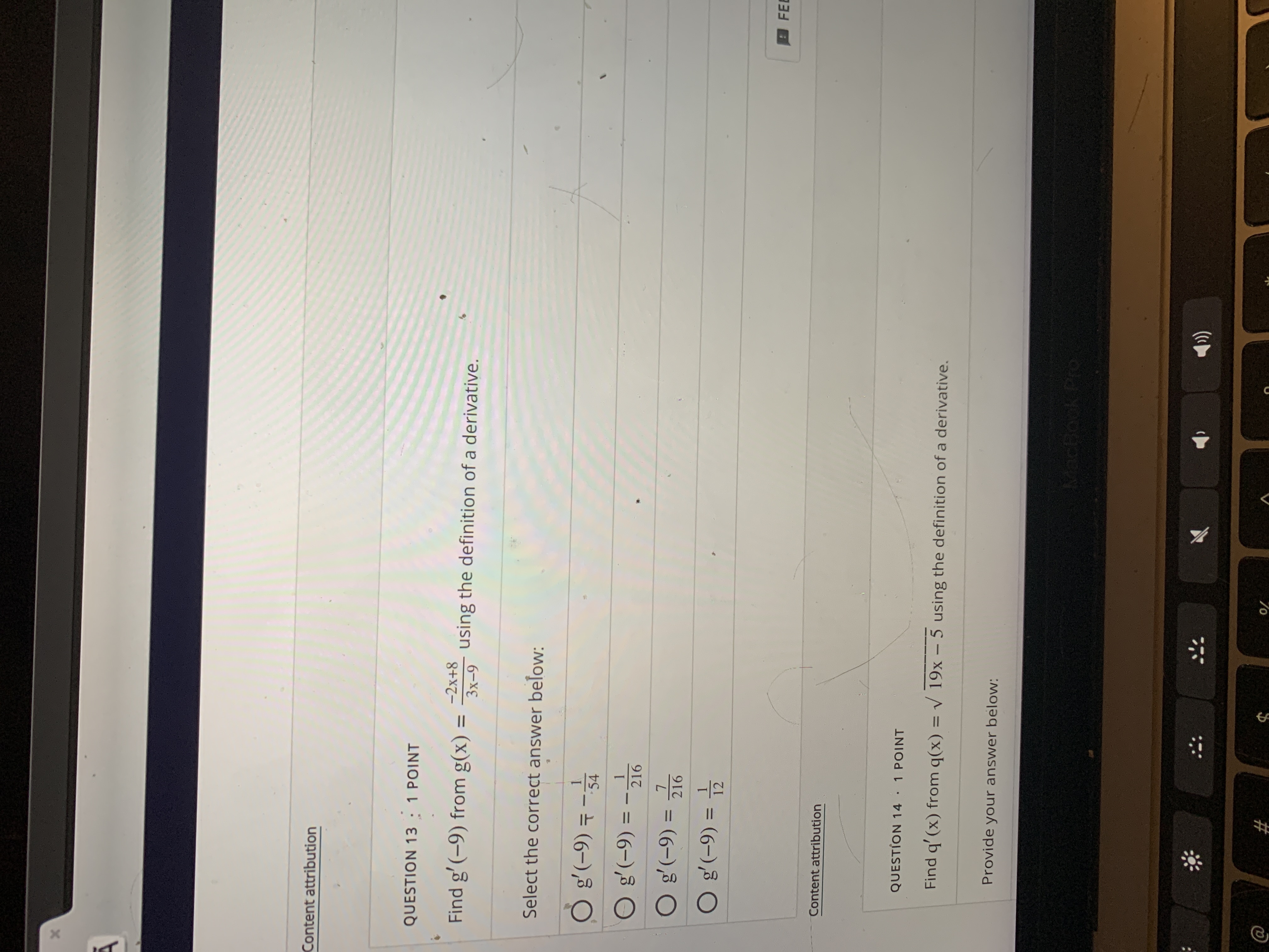 Solved QUESTION 13 ﻿; 1 ﻿POINTFind g'(-9) ﻿from | Chegg.com