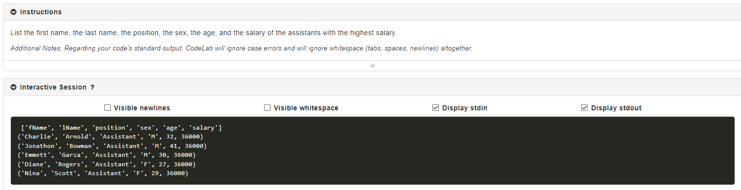 Solved SQL: ['fName', 'lName', 'position', 'sex', 'age', | Chegg.com