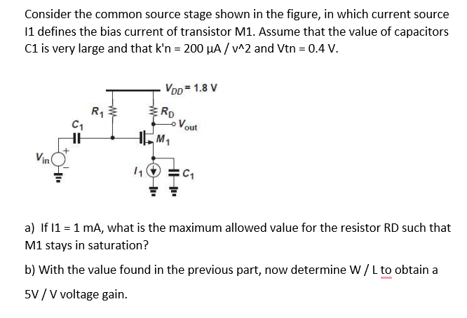 Solved Consider the common source stage shown in the figure, | Chegg.com
