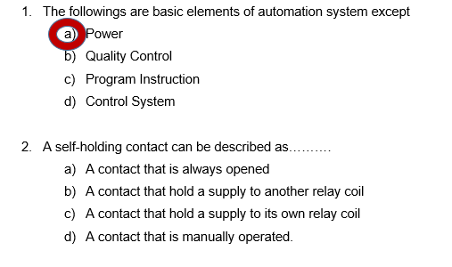 Solved 1. The followings are basic elements of automation | Chegg.com