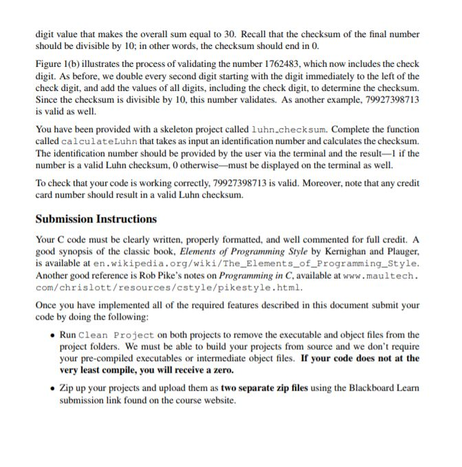 Luhn Checksum Validation (20 points) The Luhn formula | Chegg.com