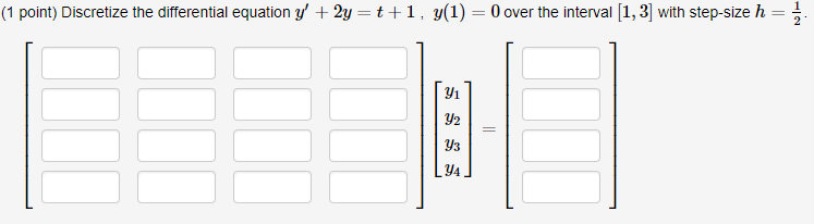 Solved (1 point) Discretize the differential equation y, + | Chegg.com