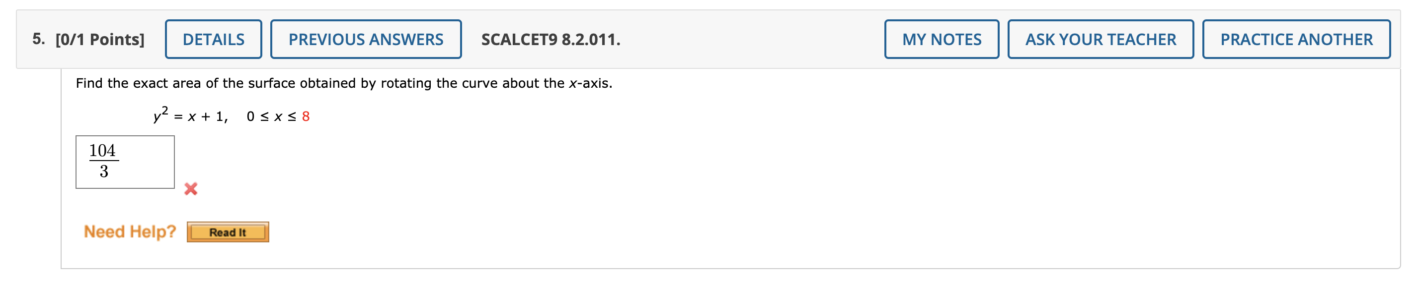Solved 5. [0/1 Points] DETAILS PREVIOUS ANSWERS SCALCET9 | Chegg.com