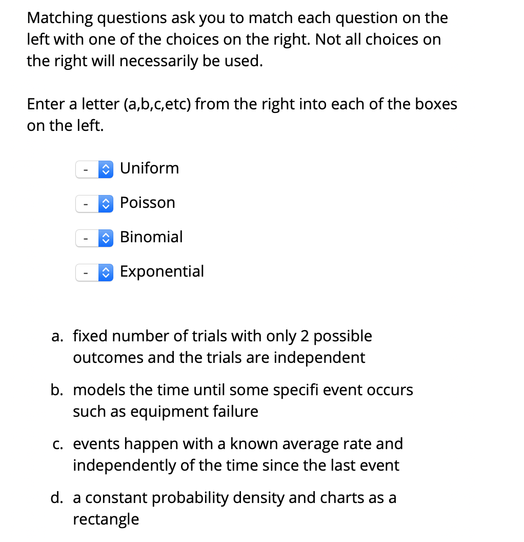 Solved Matching questions ask you to match each question on | Chegg.com