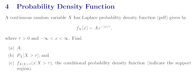 Solved 4 Probability Density Function A continuous random | Chegg.com