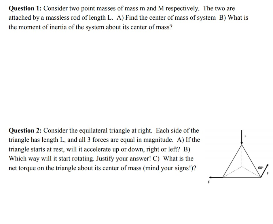 Solved Question 1: Consider two point masses of mass m and M | Chegg.com