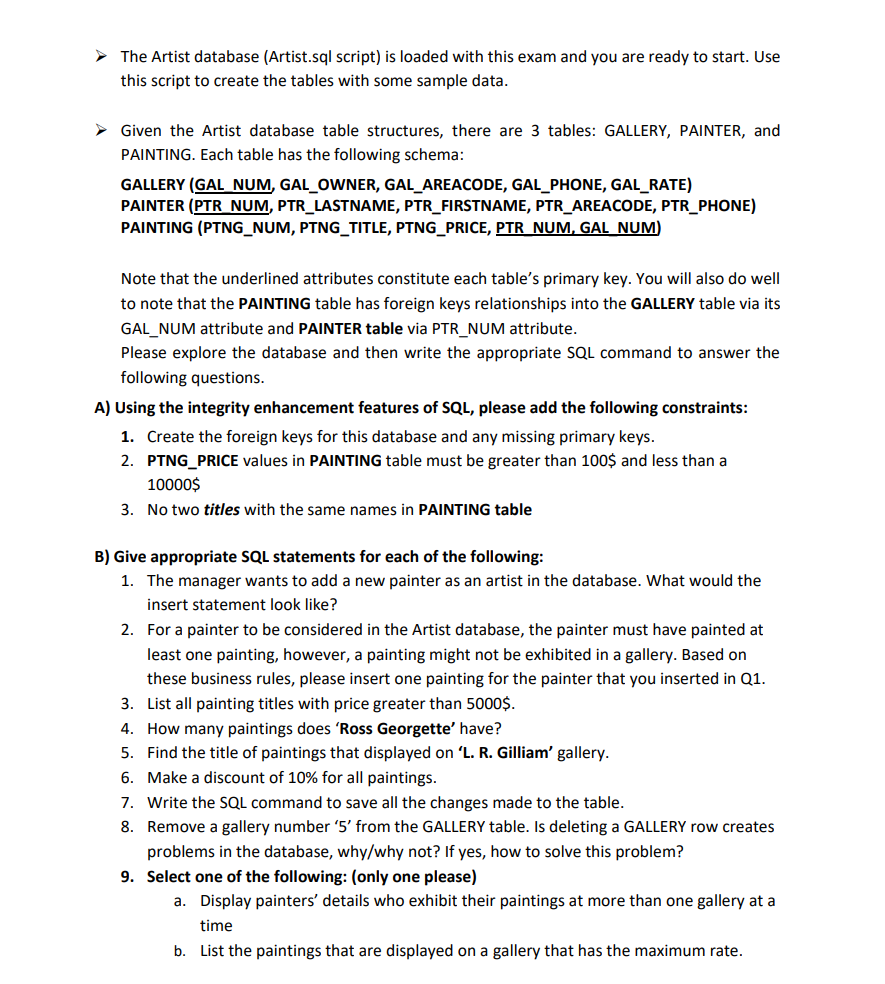 Solved Here is the Artist.sql script: CREATE TABLE GALLERY | Chegg.com