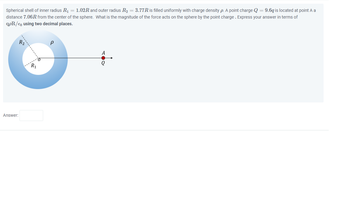Solved Spherical shell of inner radius R1=1.02R and outer | Chegg.com