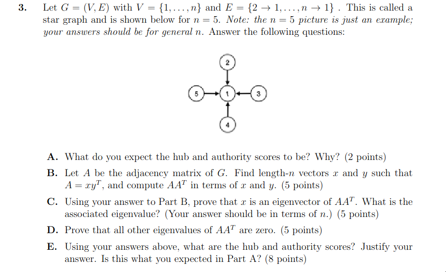 Solved Let G=(V,E) ﻿with V={1,dots,n} ﻿and E={2→1,dots,n→1}. | Chegg.com