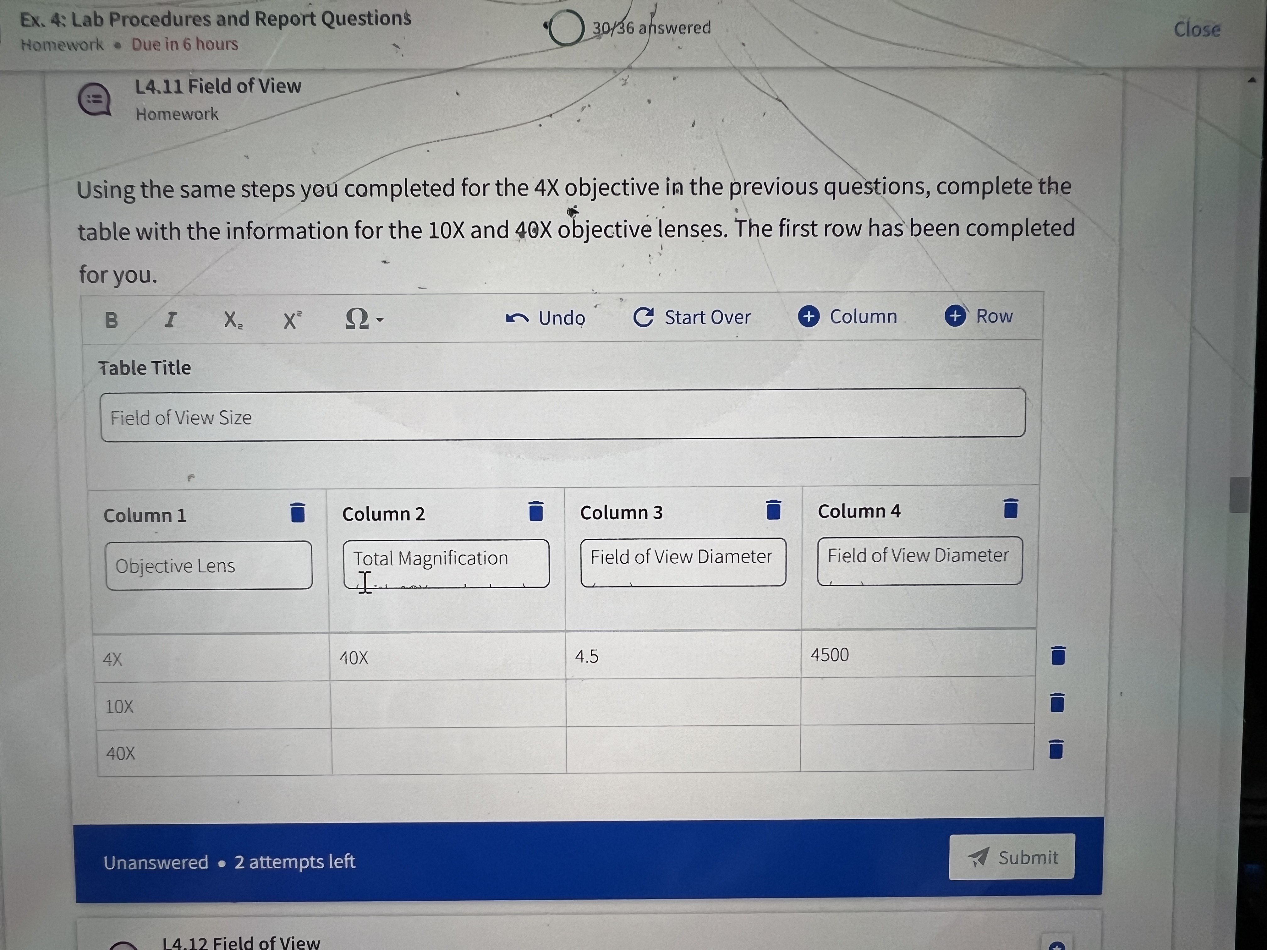 Solved The diameter of the field of view I calculated is | Chegg.com