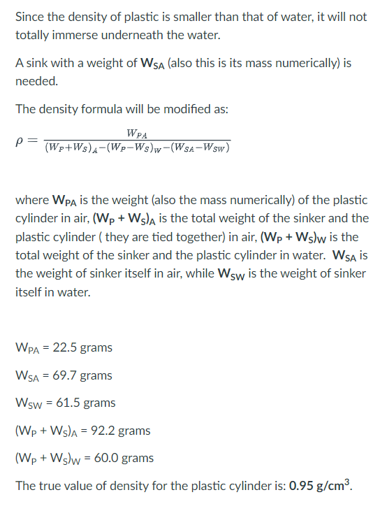 Solved Since the density of plastic is smaller than that of | Chegg.com
