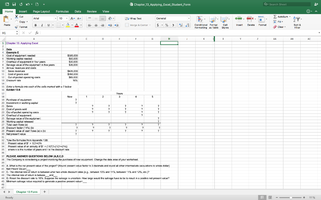Solved Chapter_13_Applying_Excel_Student Form Q- Search | Chegg.com