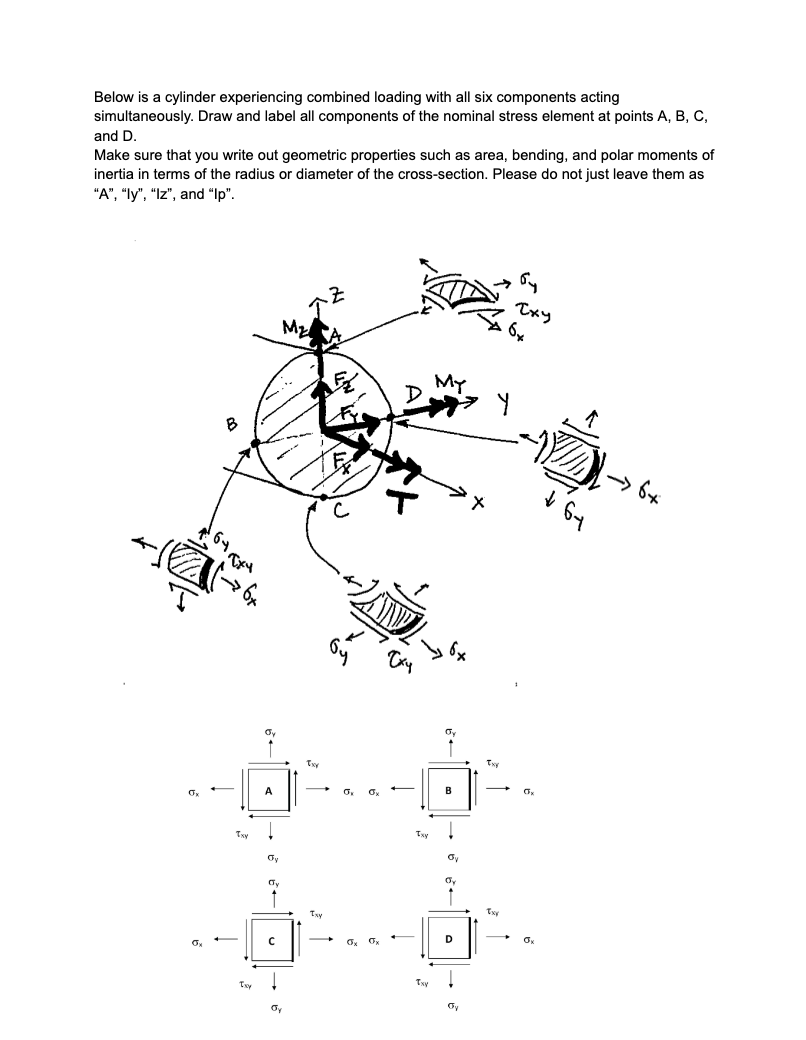 Below is a cylinder experiencing combined loading | Chegg.com