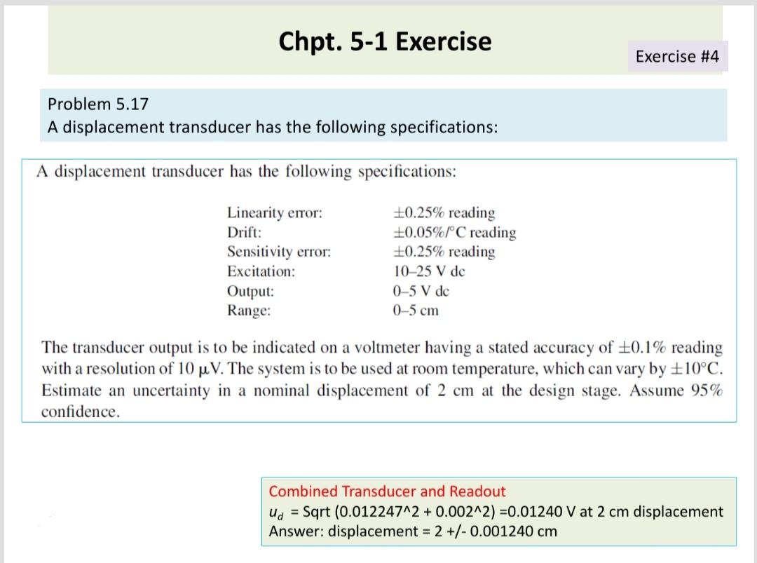 Solved A displacement transducer has the following | Chegg.com