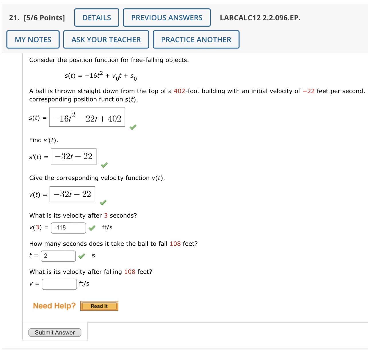 Solved Consider the position function for free-falling | Chegg.com