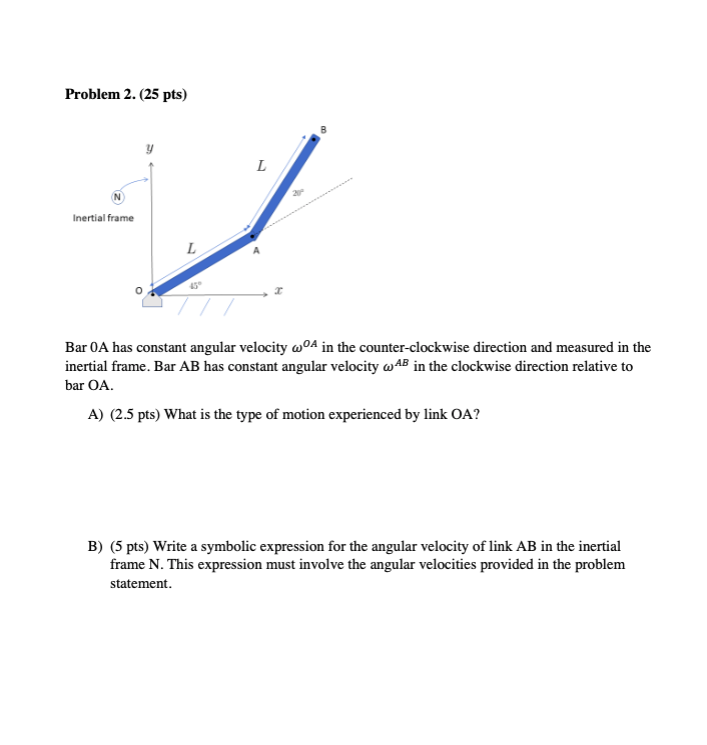 Solved Problem 2. (25 pts) L Inertial frame L Bar OA has | Chegg.com