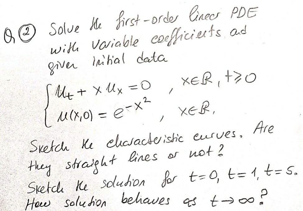 Solved o solve the first-order lineer PDE with variable | Chegg.com
