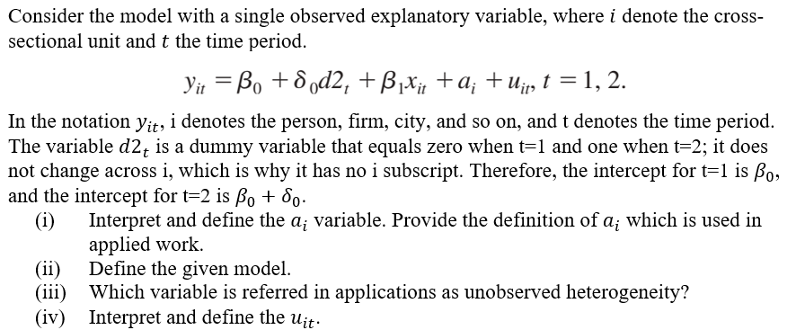 Solved Consider the model with a single observed explanatory | Chegg.com