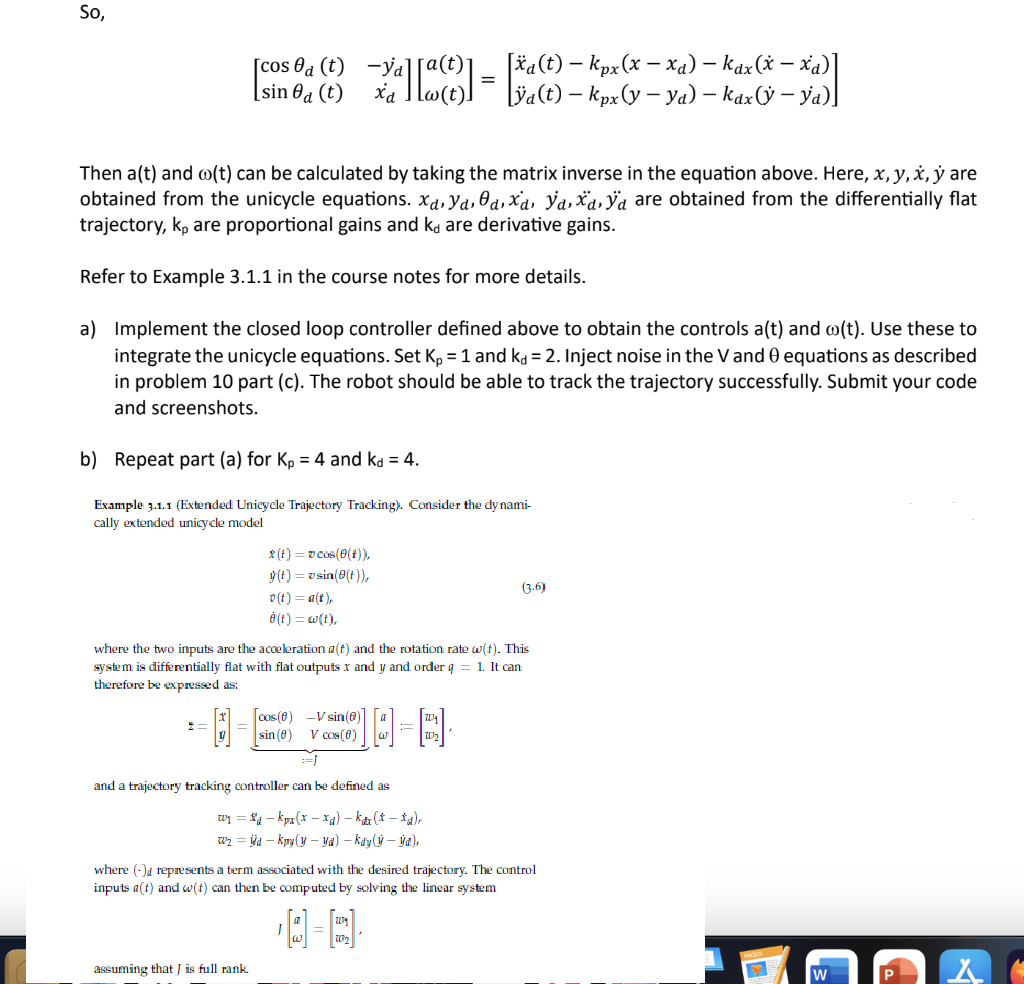 11) Trajectory tracking using a closed loop | Chegg.com