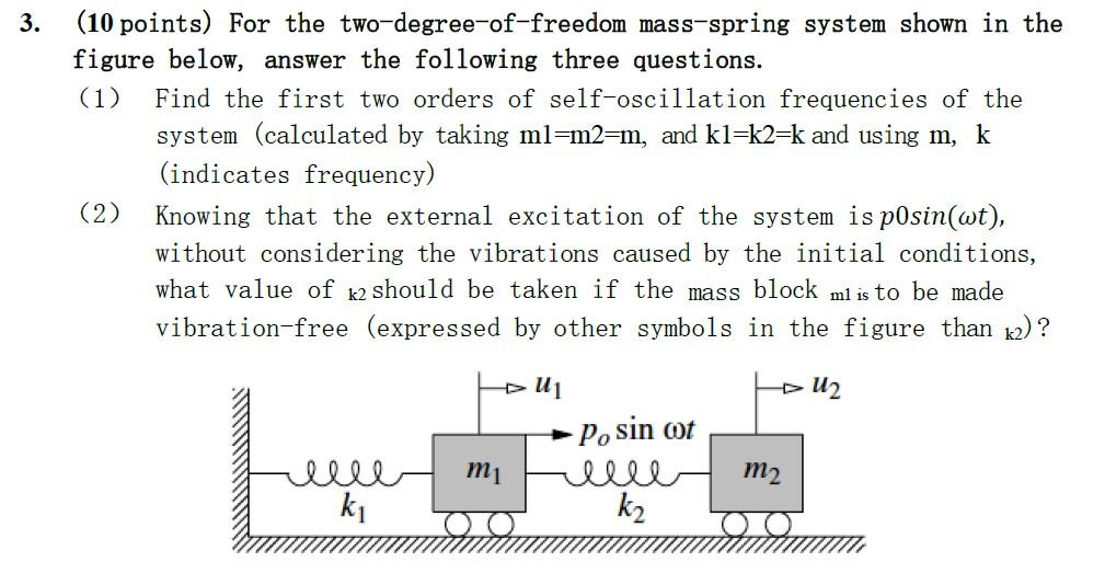 Solved (10 points) For the two-degree-of-freedom mass-spring | Chegg.com