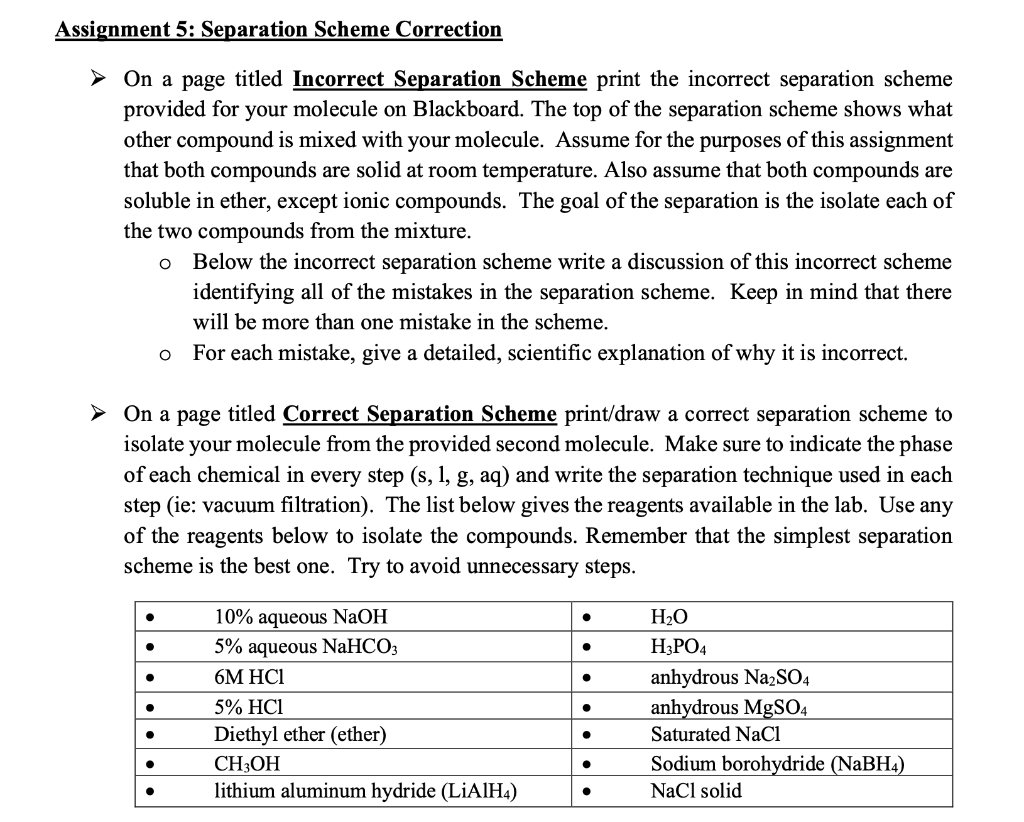 Solved Assignment 5: Separation Scheme Correction > On a | Chegg.com