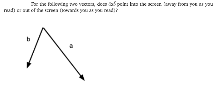 Solved For the following two vectors, does axb point into | Chegg.com