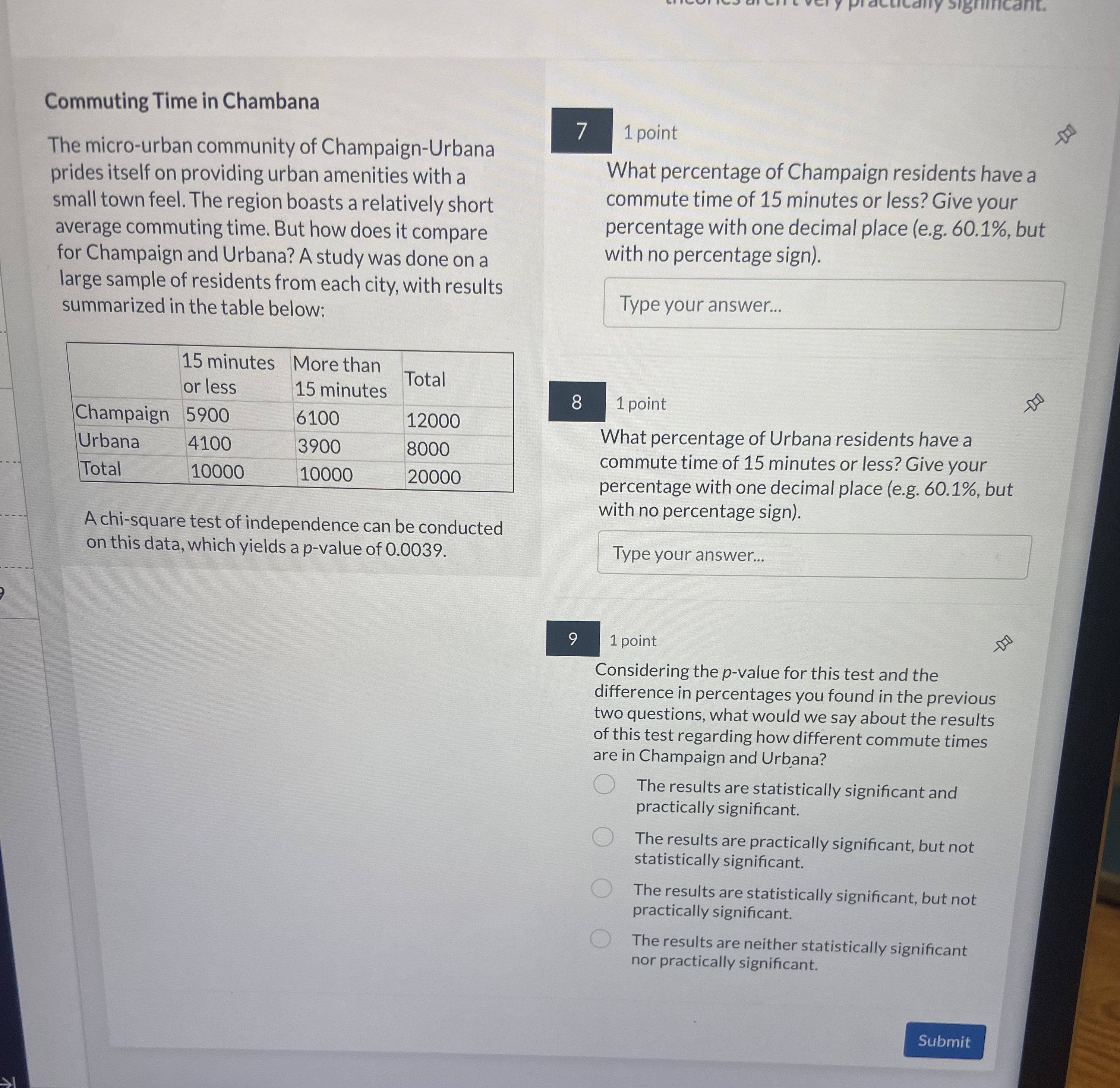 Solved Commuting Time in Chambana The micro-urban community | Chegg.com