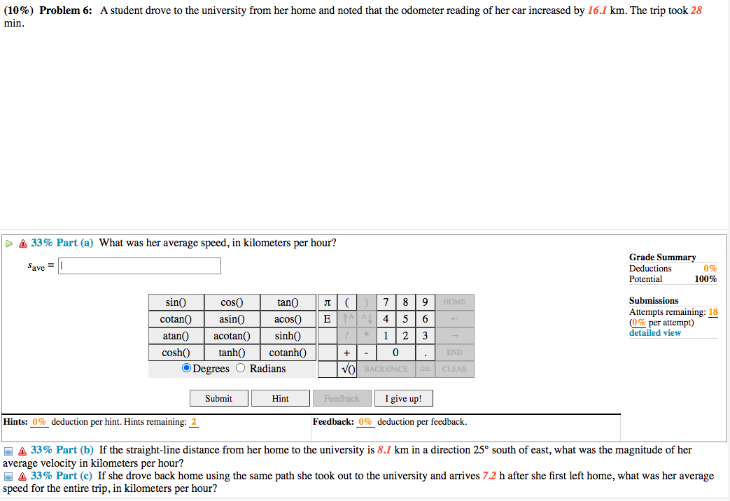 Solved (10%) Problem 6: A student drove to the university | Chegg.com