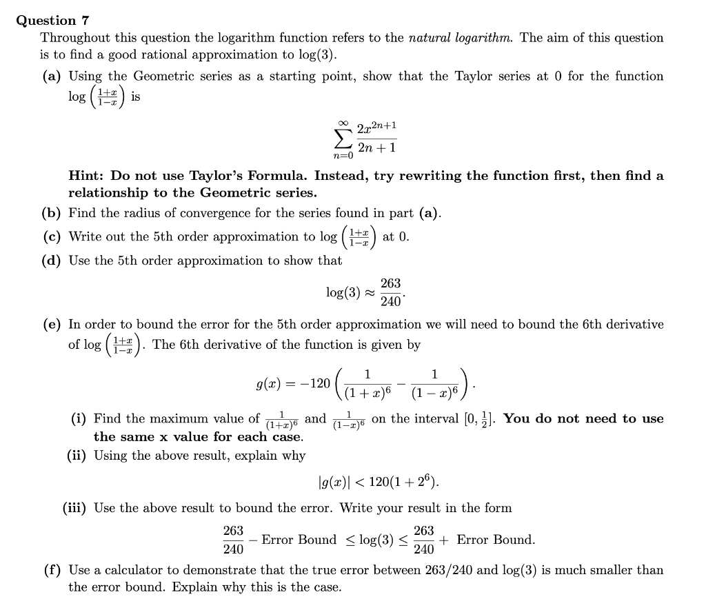 Solved Question 7 Throughout this question the logarithm | Chegg.com