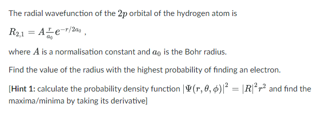 Solved The radial wavefunction of the 2p orbital of the | Chegg.com