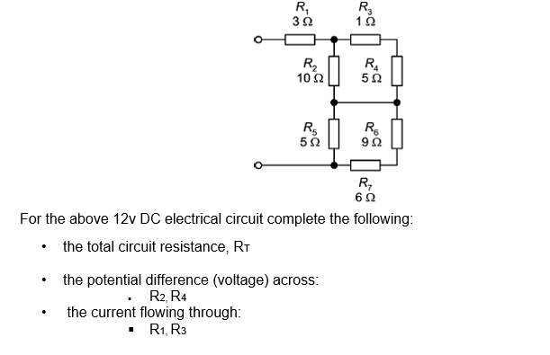 Solved For the above 12v DC electrical circuit complete the | Chegg.com