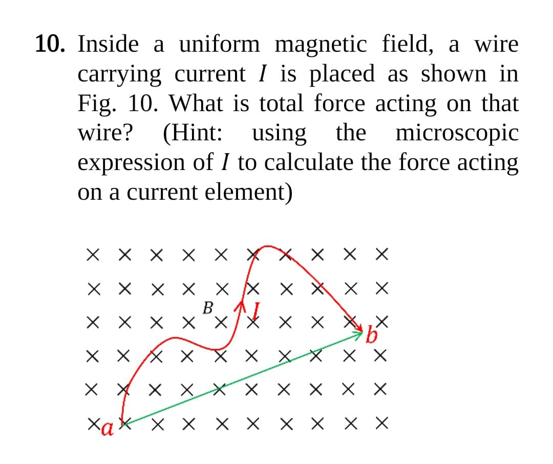 Solved 10. Inside a uniform magnetic field, a wire carrying | Chegg.com