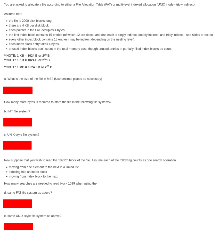 Solved You are asked to allocate a file according to either | Chegg.com