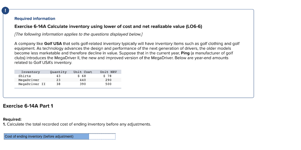 Solved Required information Exercise 6-14A Calculate | Chegg.com